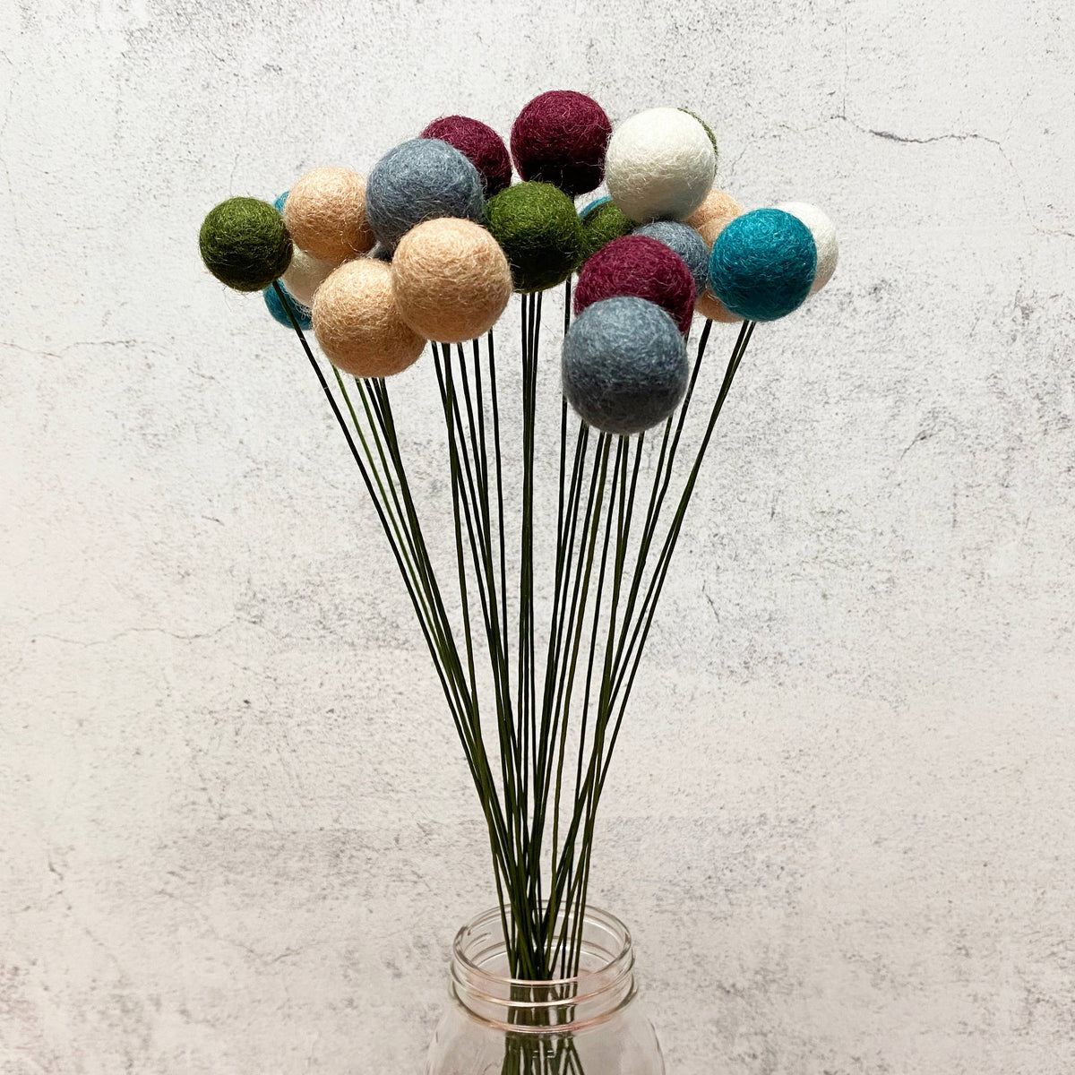 Oakwind Hollow - Set of 8 Felted Wool Flower Ball Bouquet Get Cozy