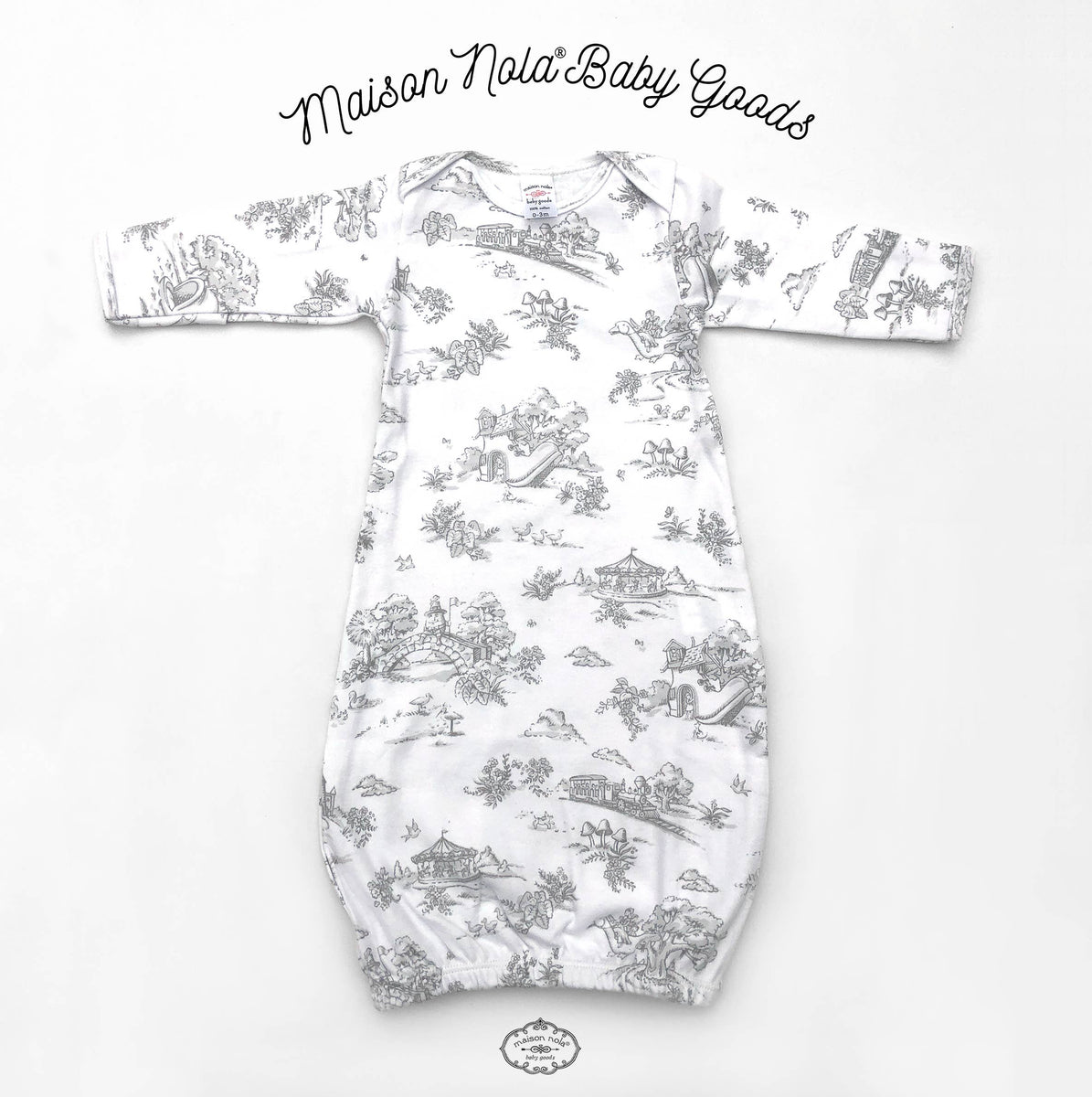 Maison Nola Baby - Bamboo Baby Gown: Grey / 0-3M